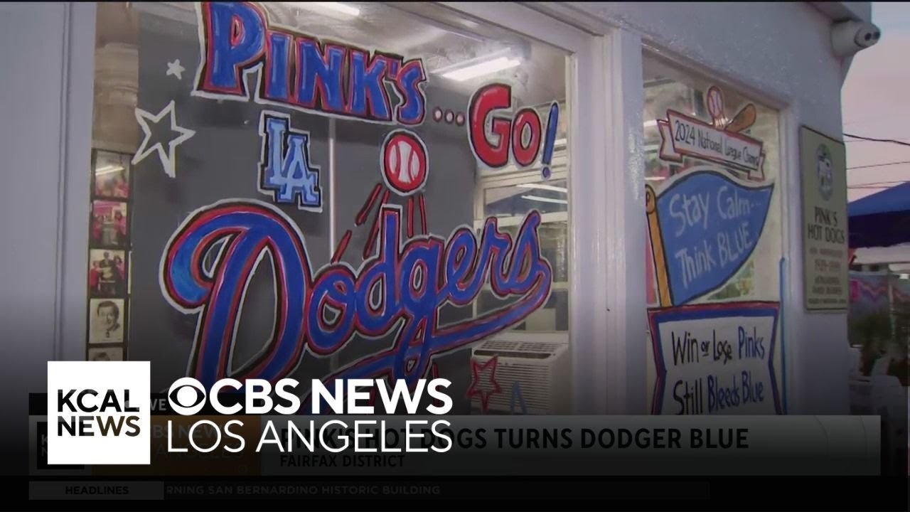 Pink’s hot dogs turns Dodgers blue - YouTube