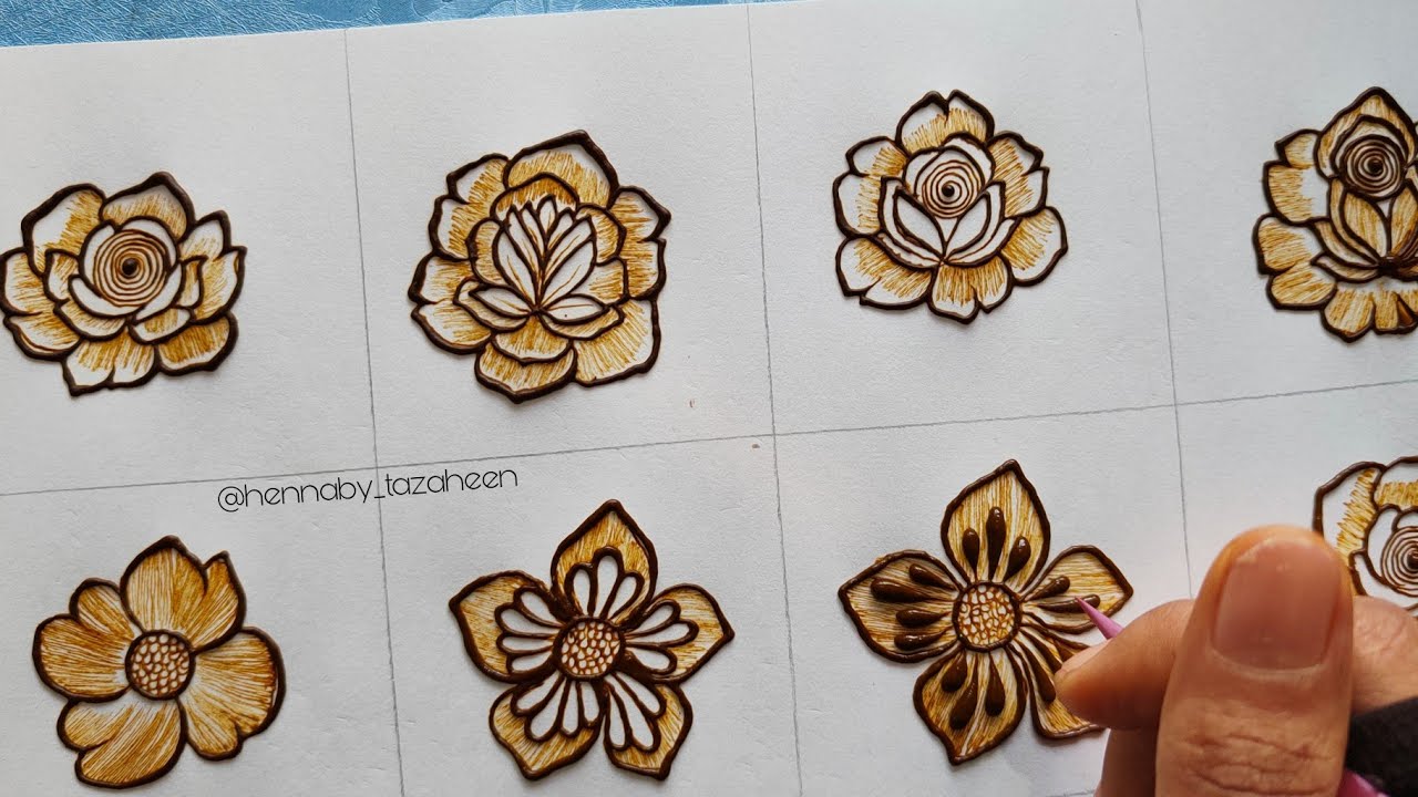 How To : 8 Different types of Henna Flowers || Beautiful Henna Flowers ...