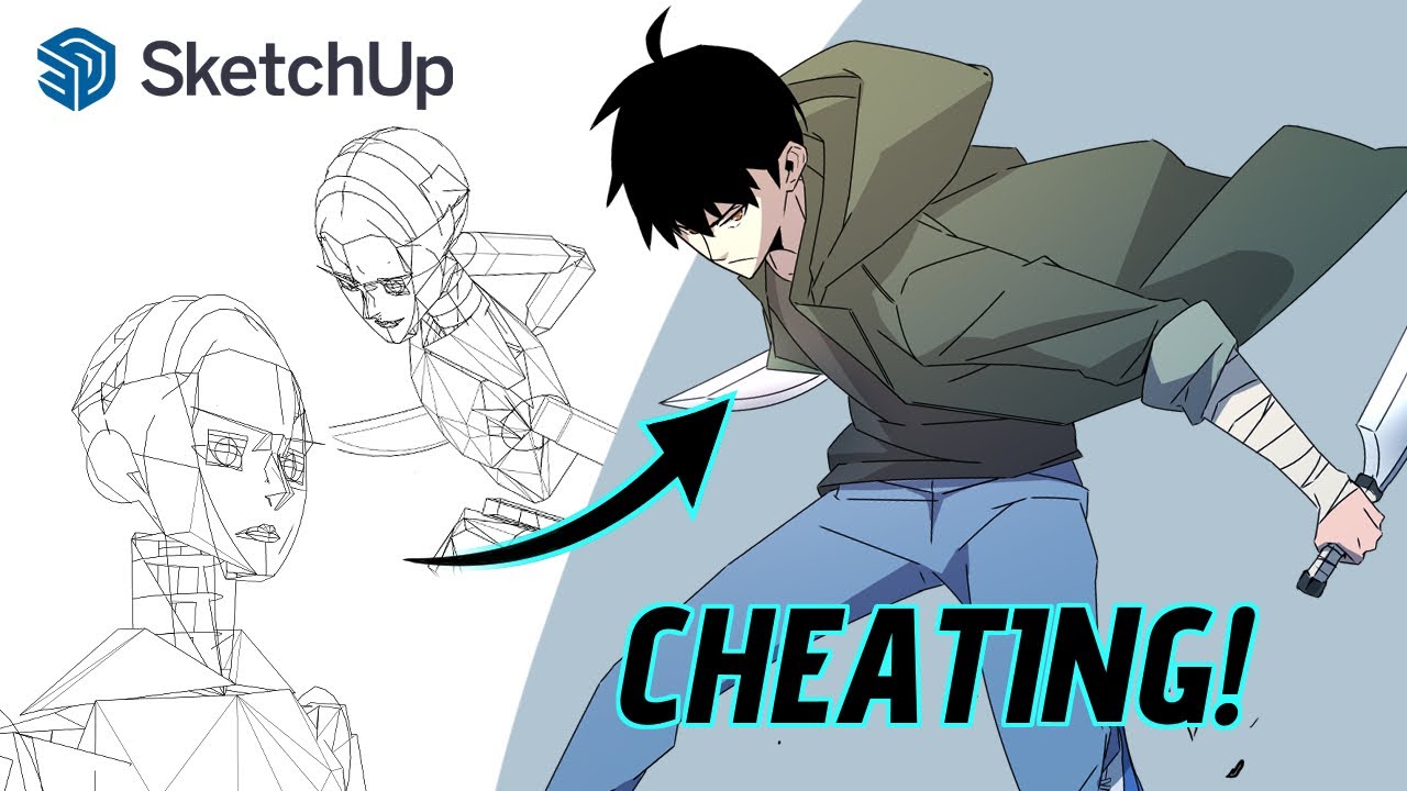 How to CHEAT at drawing Anime/Webtoon using Sketchup (Free 3d model ...