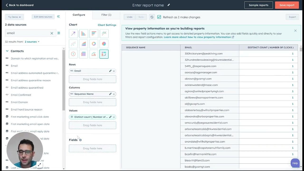Reporting by Sequence Clicks Using a Pivot Table in HubSpot - YouTube