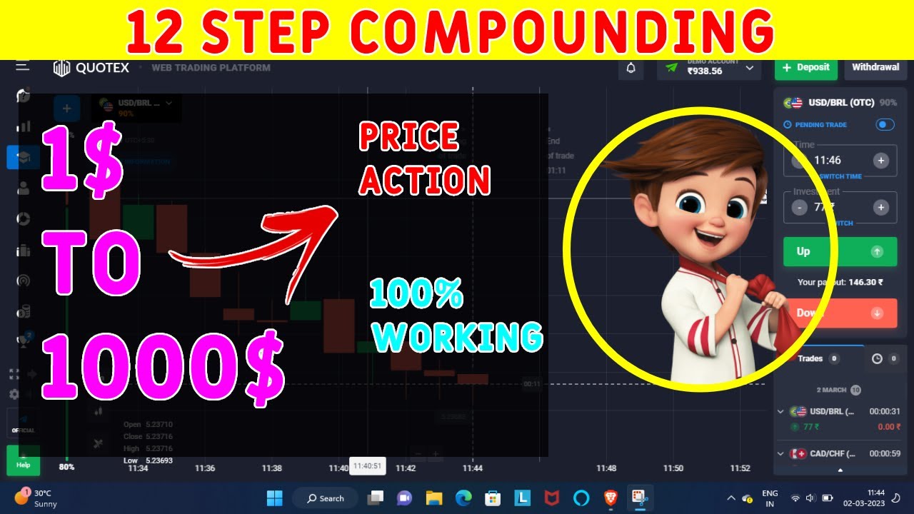 Quotex compounding 1$ to 1000$ price action trading #quotex - YouTube