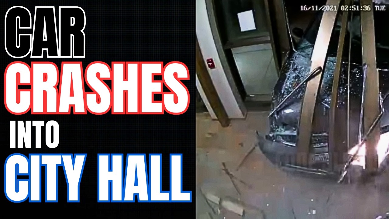 Car Crashes Into City Hall - YouTube