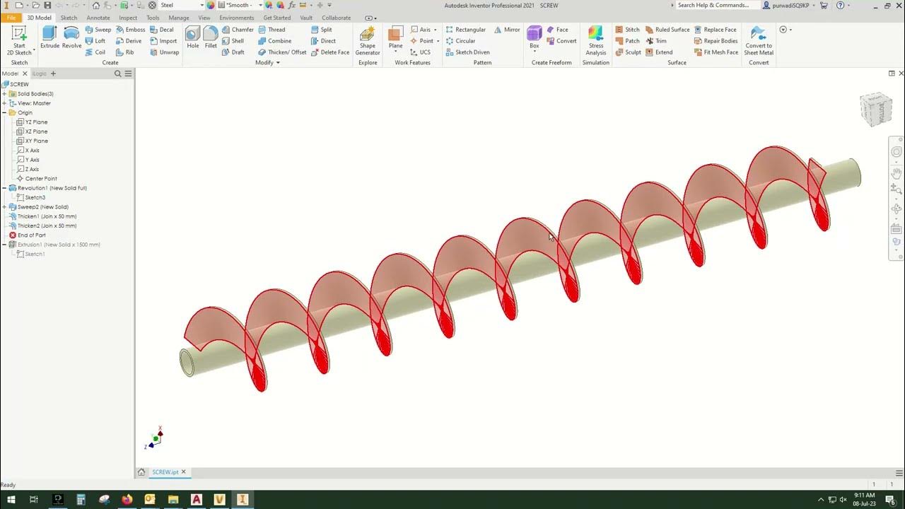 Belajar membuat Screw pada Autodesk Inventor - YouTube