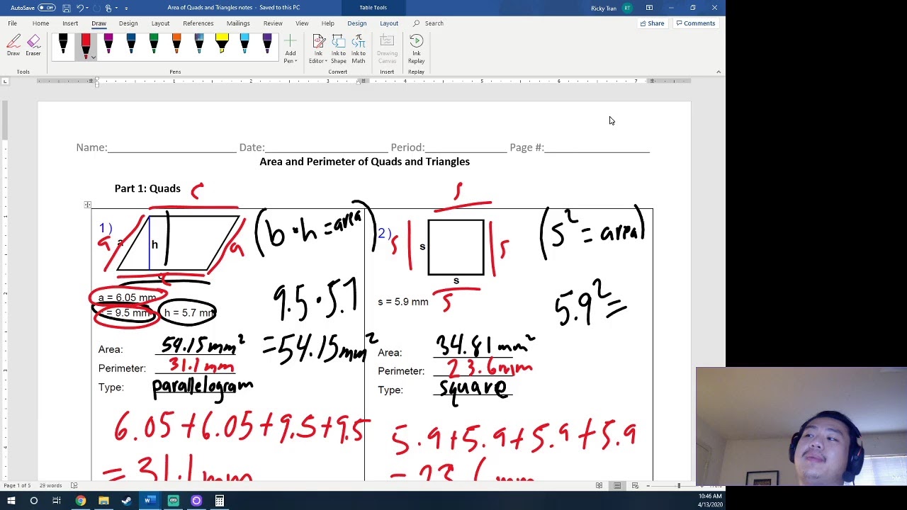 Day 11 - Area and Perimeter of Quads and Triangles - YouTube