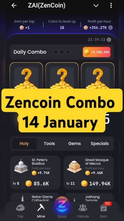 Zen coin daily combo Today 14 January | Zen coin combo cards #zencoin #combo - YouTube