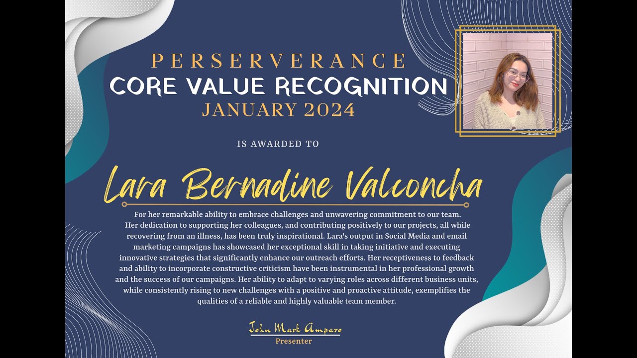 Core Value Shoutout January 2024: Perseverance - Lara - YouTube