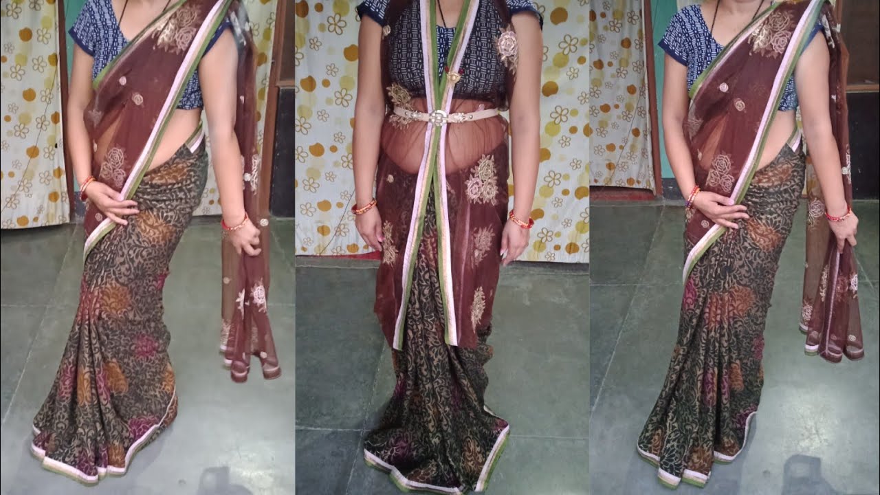 Half Net Saree Draping In 3 Styles || Net Saree Draping - YouTube