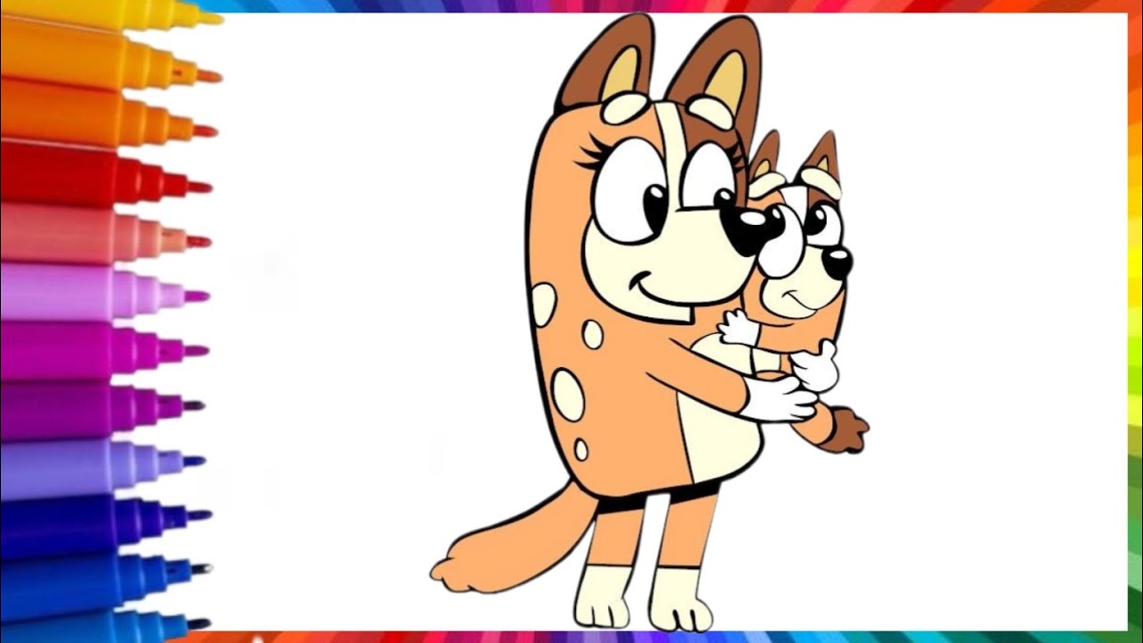 easy drawing Bingo and her Mom for kids/How to draw Bingo from Bluey ...