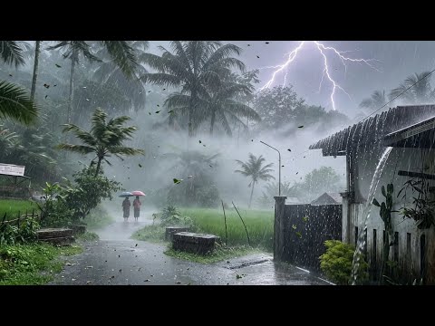 Heavy rain in Rural Indonesia || atmosphere for sleeping and relaxing