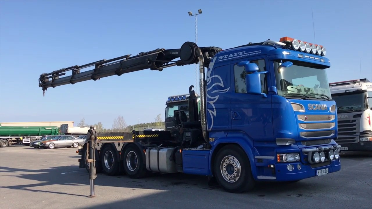 Köp en Lastbil med kran SCANIA R520 på klaravik - YouTube