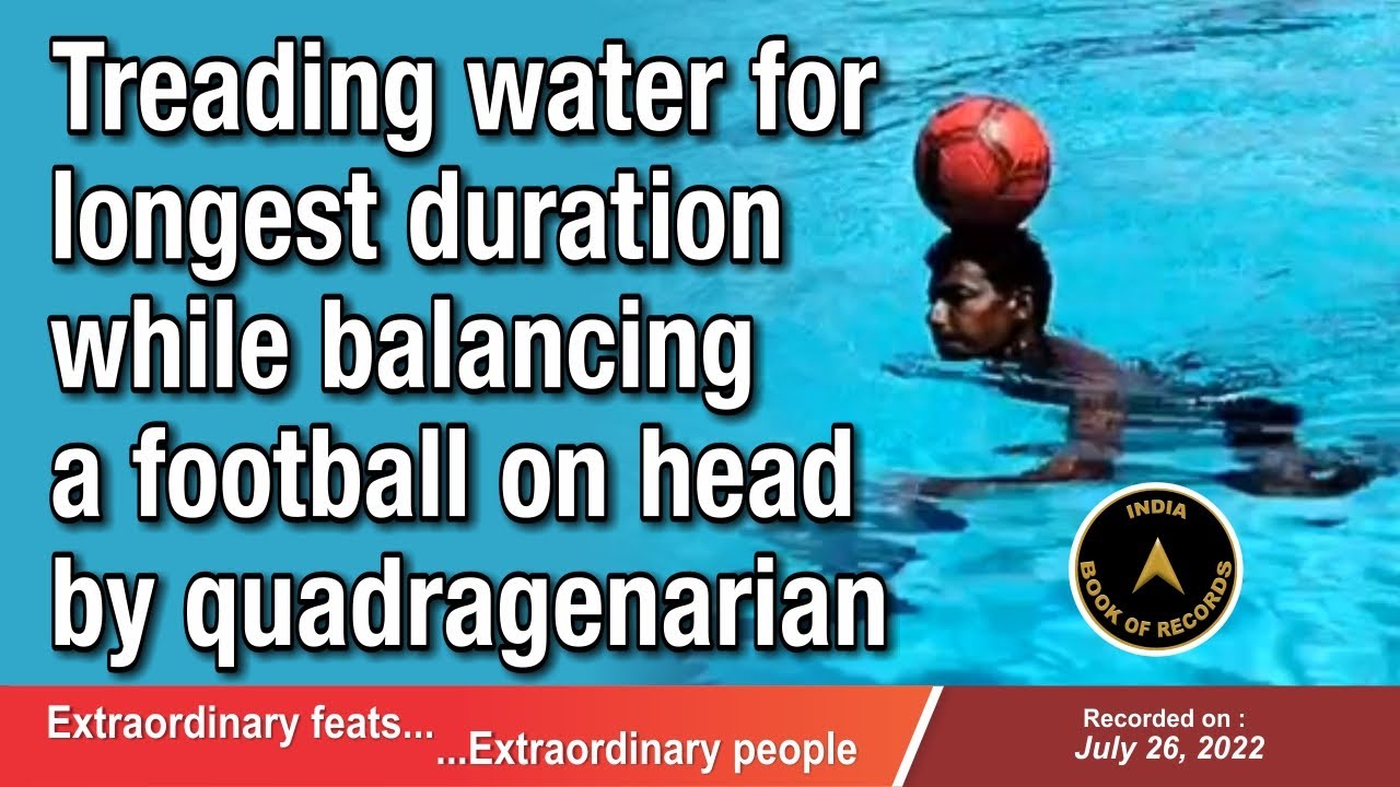 Treading water for longest duration while balancing a football on head ...