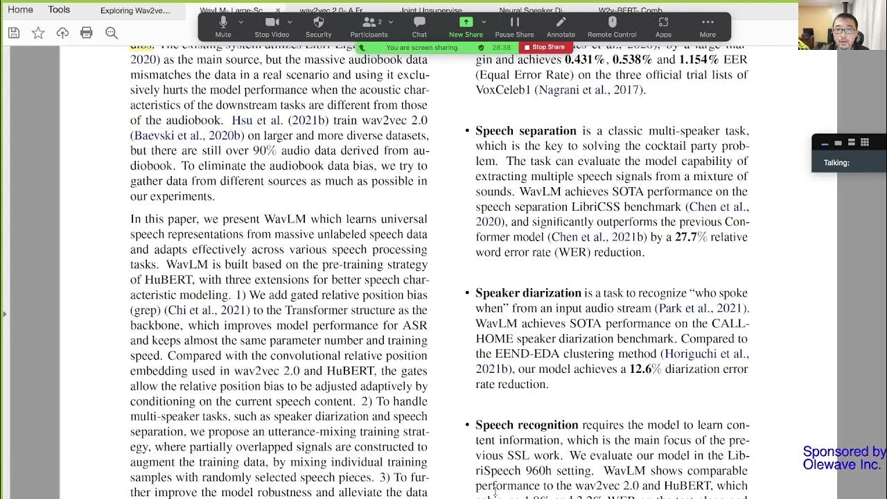 WavLM: Large-Scale Self-Supervised Pre-Training for Full Stack Speech Processing - YouTube