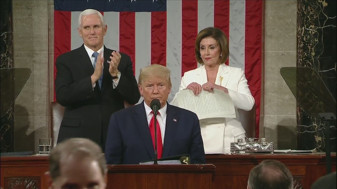Speaker of the House Nancy Pelosi tears President Trump's State of the ...