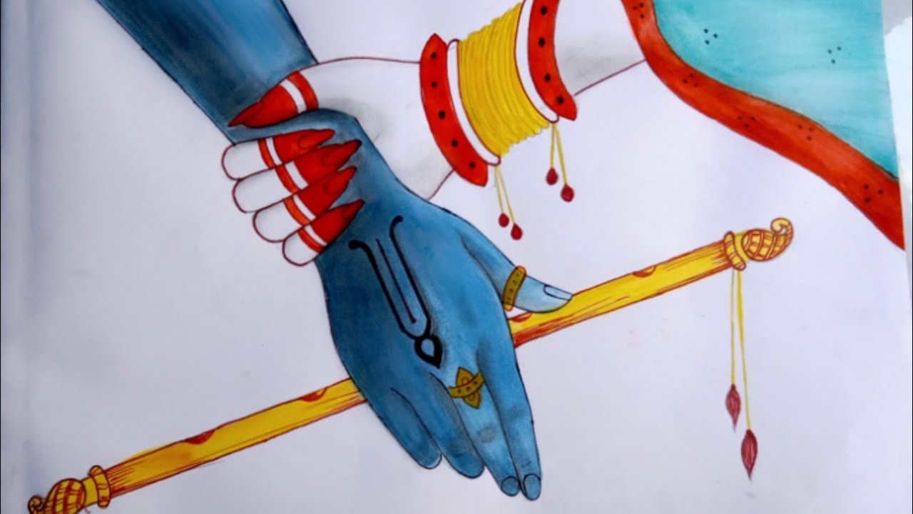Radha holding Krishna's hand sketch step by step #sketch || Easy art ...