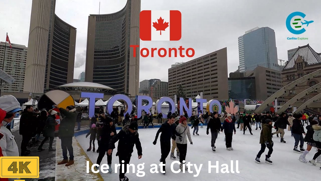 Walking Tour Early Snow Fall Toronto 4K || Virtual Tour Ice Ring ...
