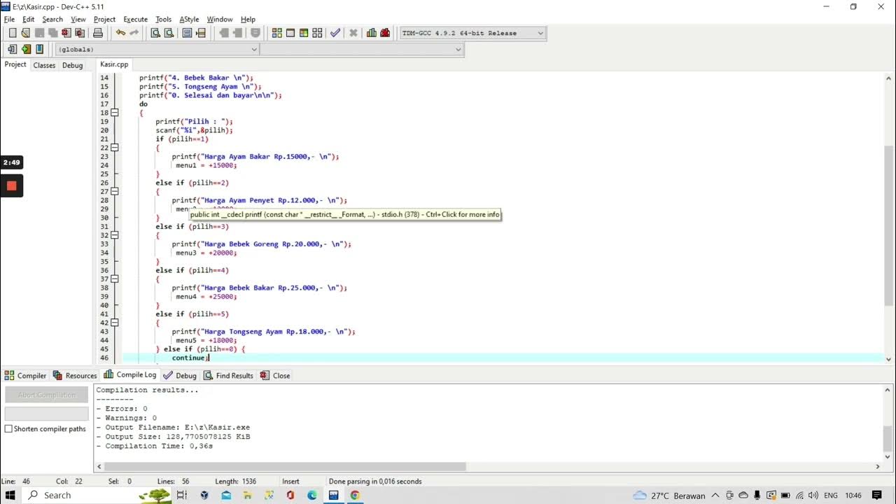 MEMBUAT PROGRAM KASIR MENGGUNAKAN BAHASA C - YouTube