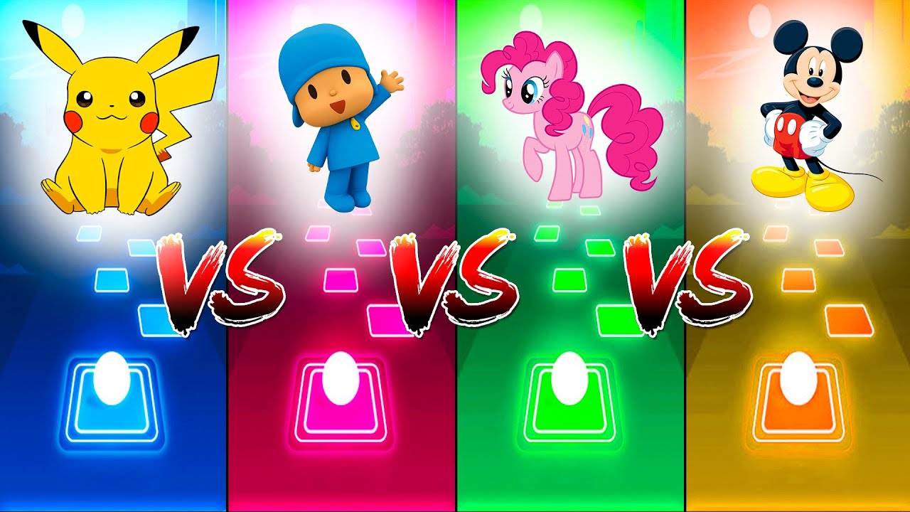 Pikachu Vs Pocoyo Vs My Little Pony Vs Mickey Mouse | Tiles Hop EDM ...