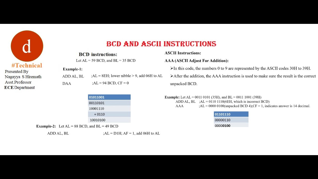 BCD and ASCII instructions |VTU| |ECE| |CSE| |Engineering| - YouTube