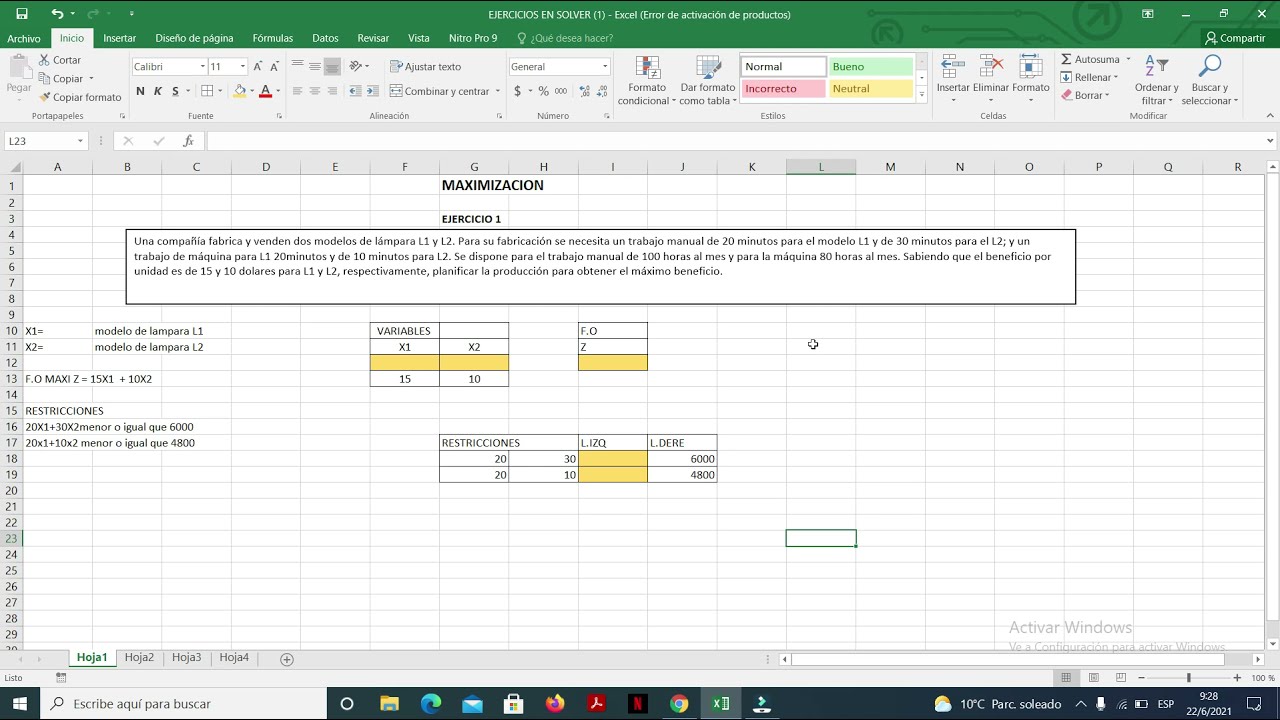 EJERCICIOS de minimización y maximización (método simplex) usando SOLVER. - YouTube