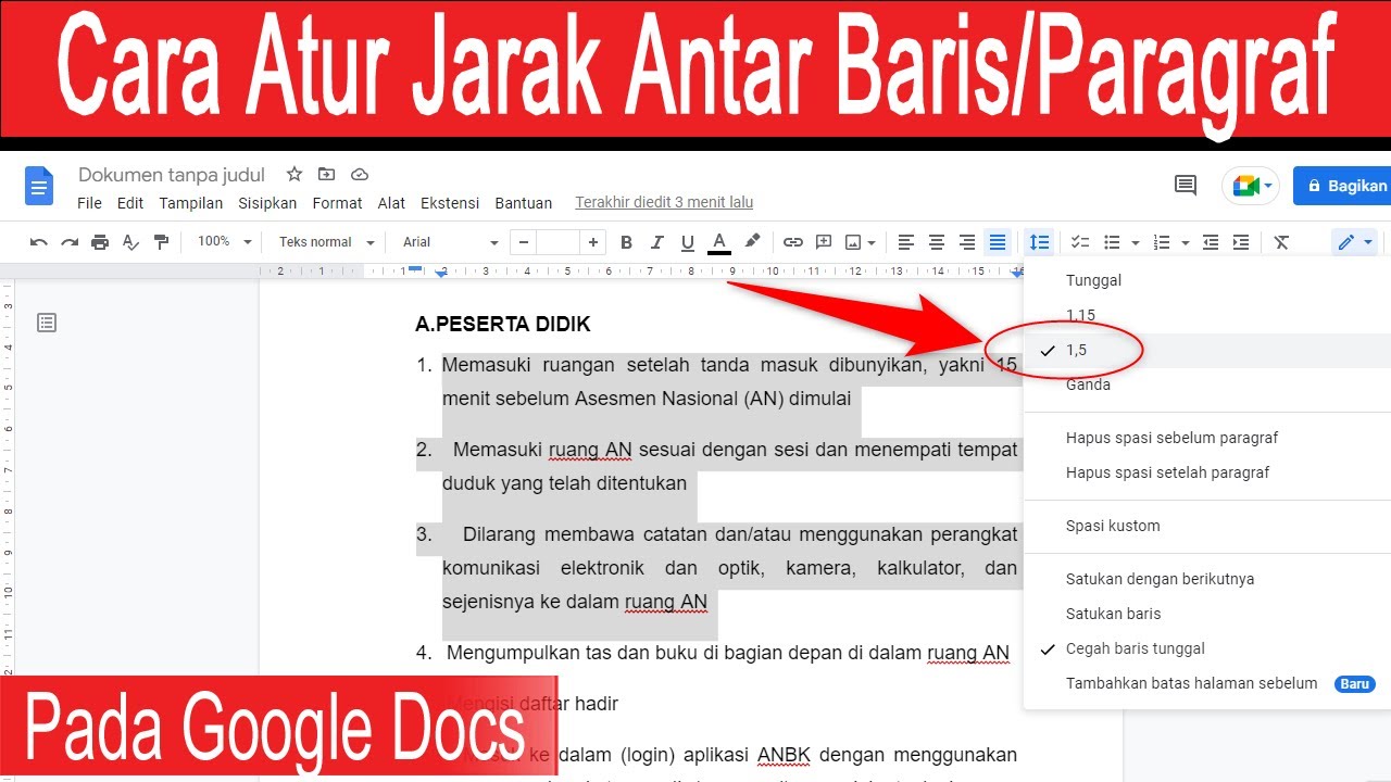 cara mengatur jarak antar baris dan paragraf di google docs - YouTube