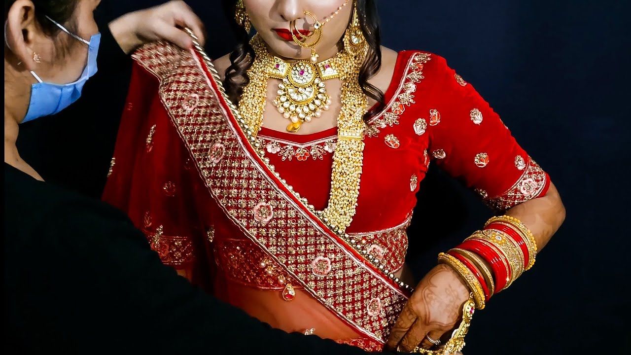 simple Duppta setting | Duppta draping step by step tutorial / Bridal ...