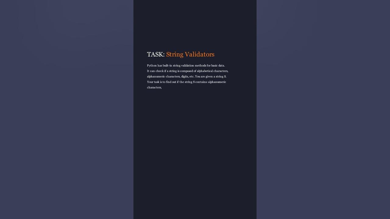 Reto 18 Hackerrank String Validators Manim Hackerrank Manim Python Programming Youtube