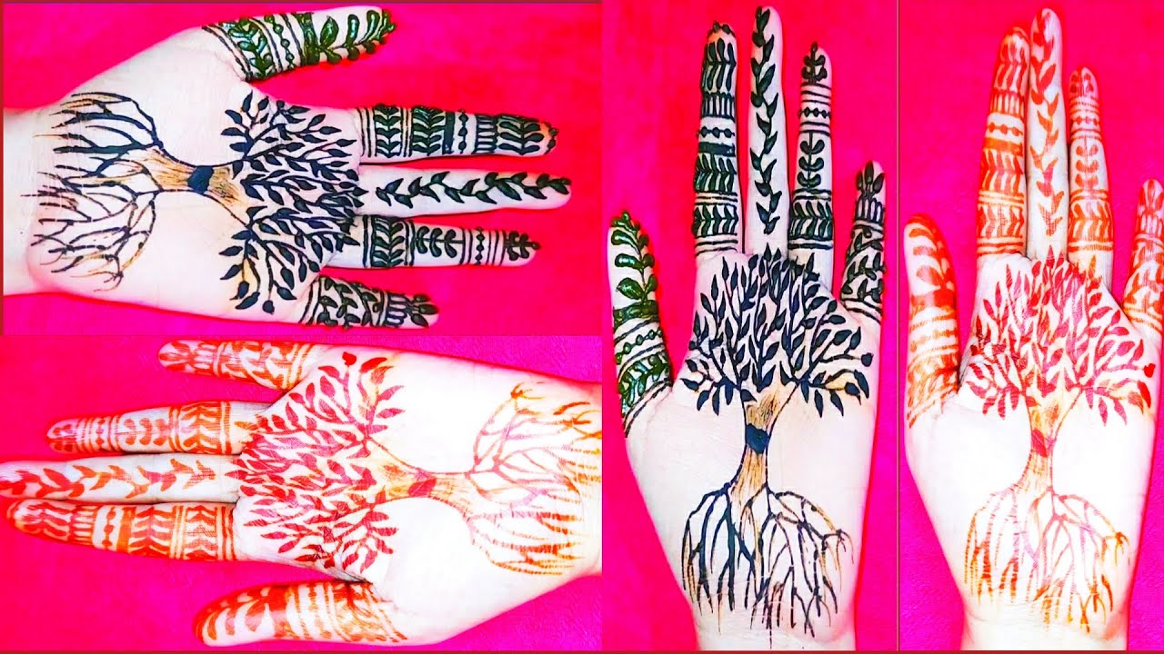 Most unique,simple&beautiful tree leaves/leaf easy mehndi design step ...