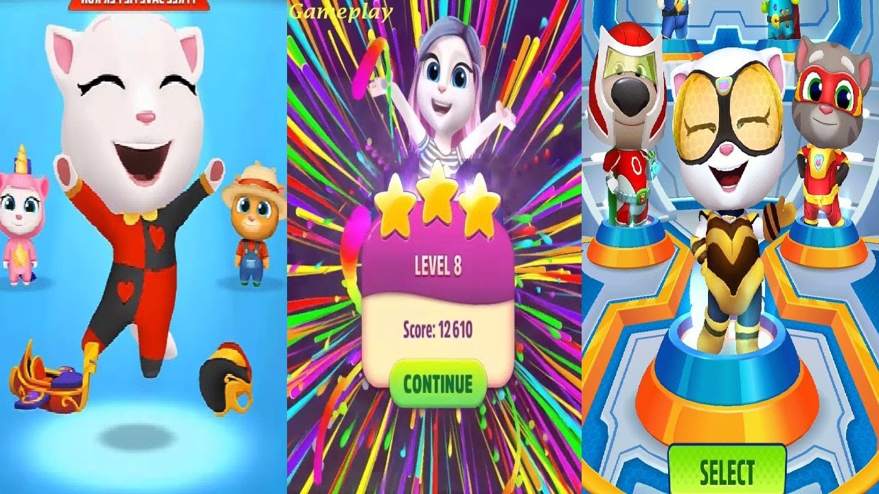 Talking Tom Gold Run CARNIVAL ANGELA VS Talking Tom Hero Dash QUEEN BEE ...