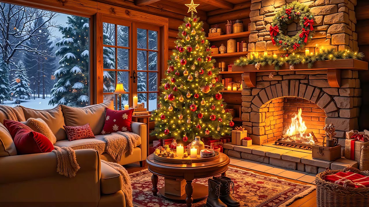 Beautiful Christmas Ambience 🎅🎄 Relaxing Christmas Music Fireplace 🔥 ...