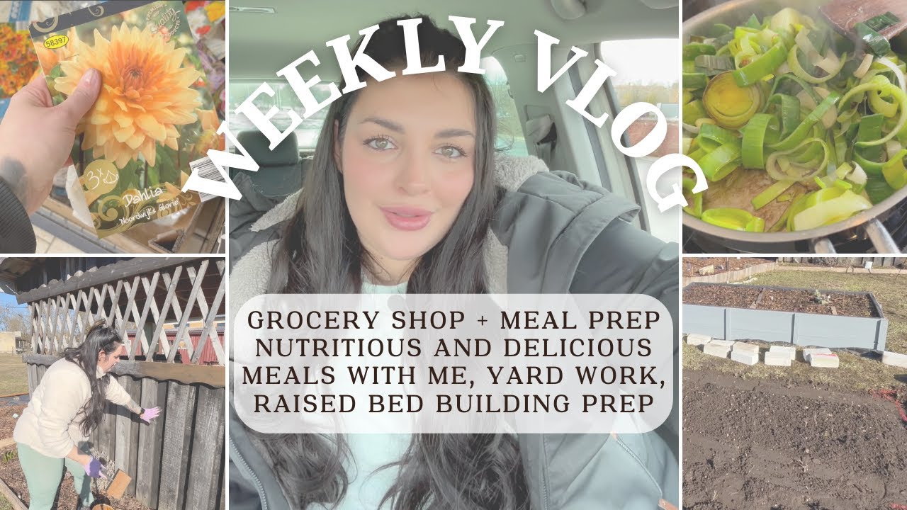 Grocery shop + Meal prep with me / Yard work +starting to build raised ...