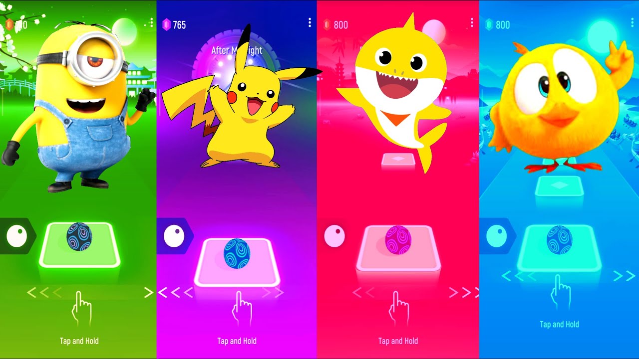 Minions vs Pikachu vs Baby Shark vs Where's Chicky 🔴 Tiles Hop Edm Rush ...