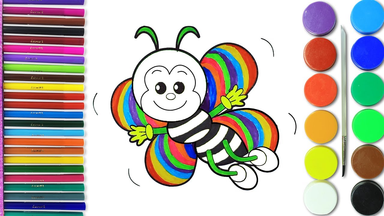 How to Draw Rainbow Bee Coloring Pages| Learn Drawing For Kids| Art ...