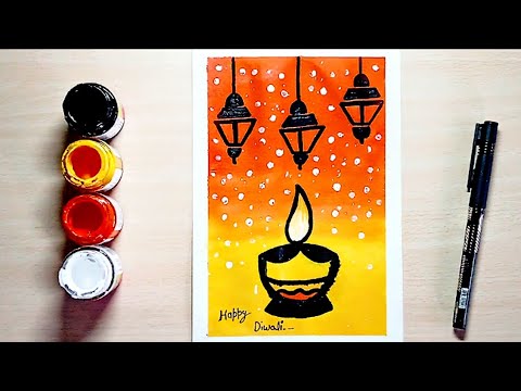 Easy Diwali Painting with Poster Colours | Easy Diwali Poster Drawing ...