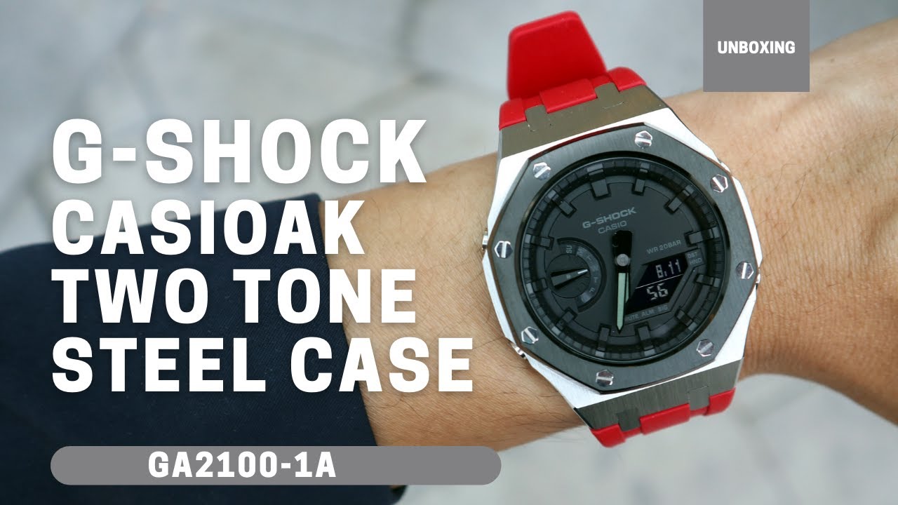CasiOak GA2100 Two-Tone Metal Bezel Red Fluorine Rubber - YouTube