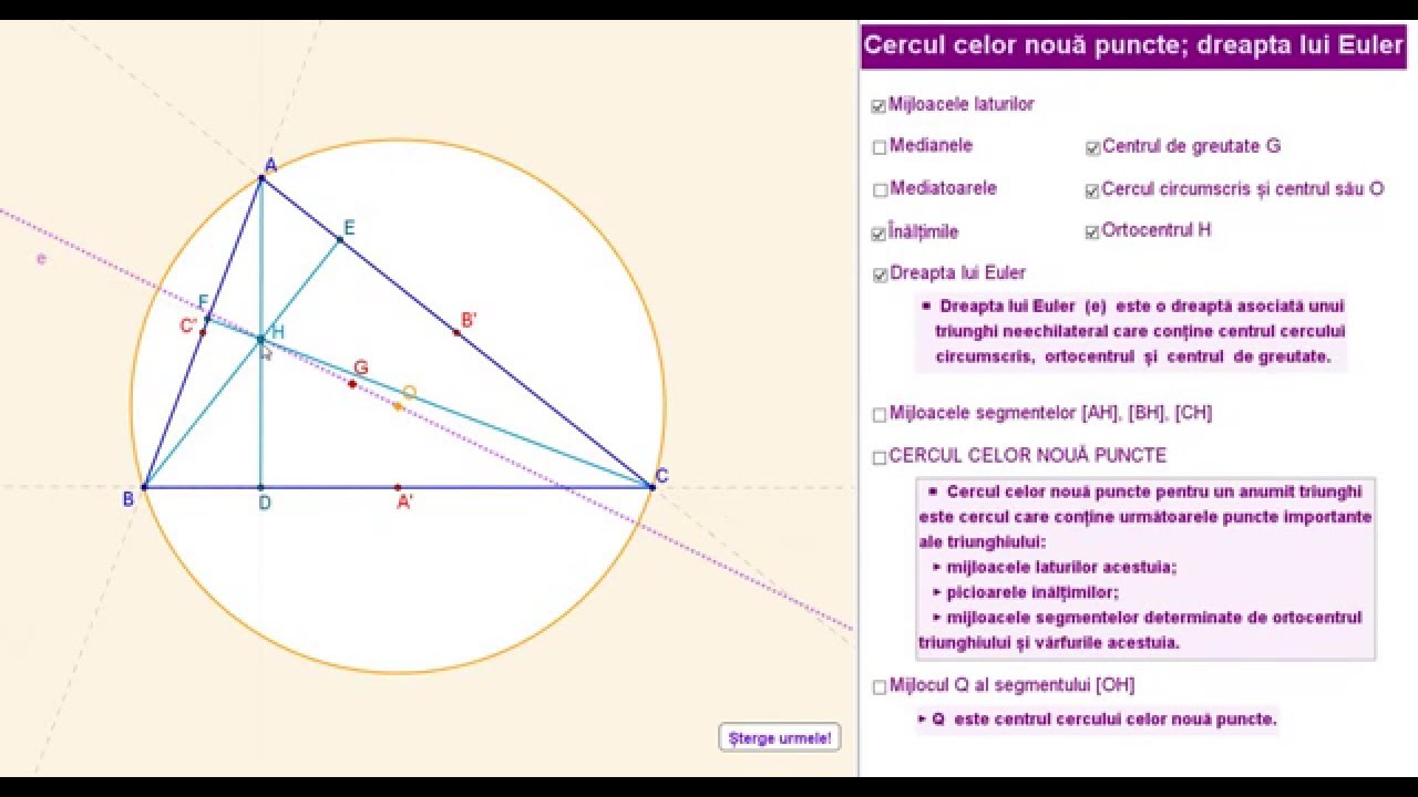 Cercul celor nouă puncte; dreapta lui Euler - YouTube