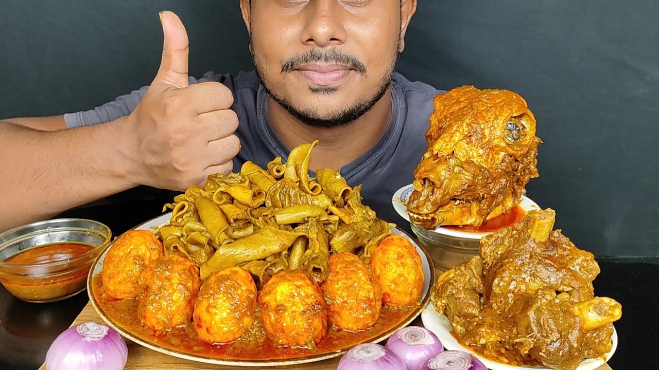 Eating Mutton Boti Curry,Mutton Kosha Egg Curry || Mutton Head Curry With Rice || Asmr Mukbong ...
