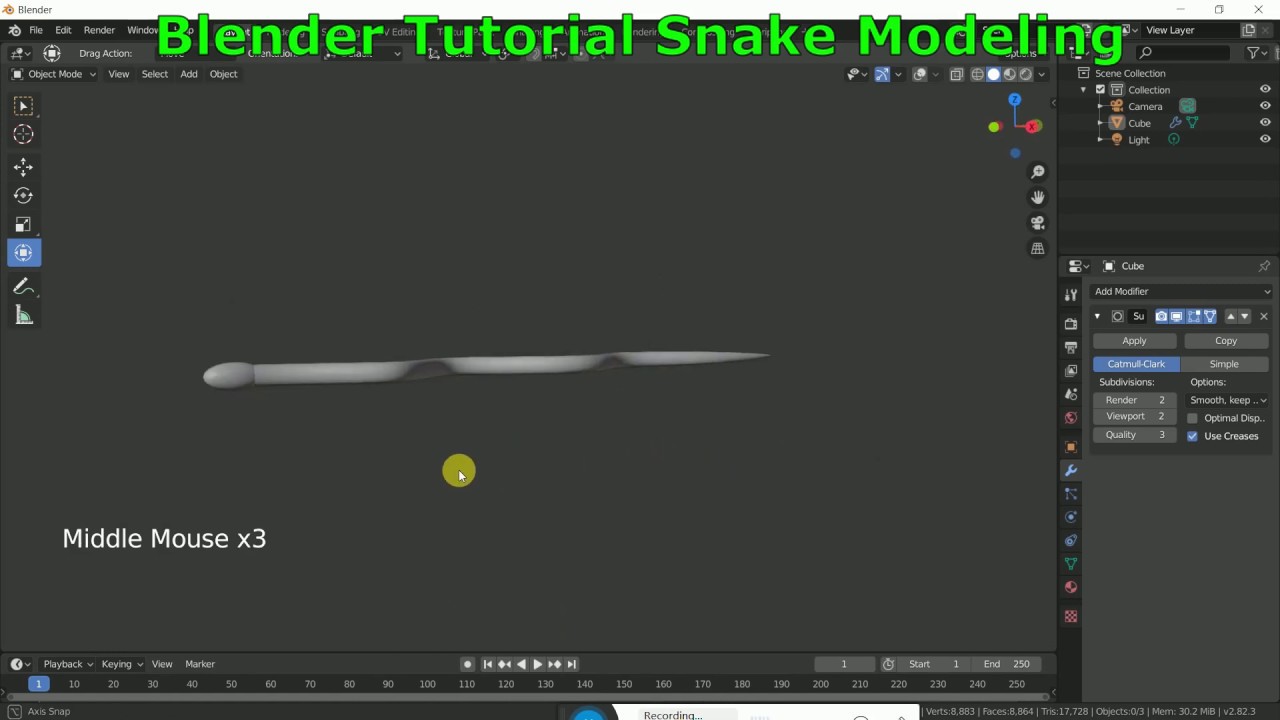 Blender Tutorial, Snake Modeling, Eevee Snake Tutorial, How to Model a ...