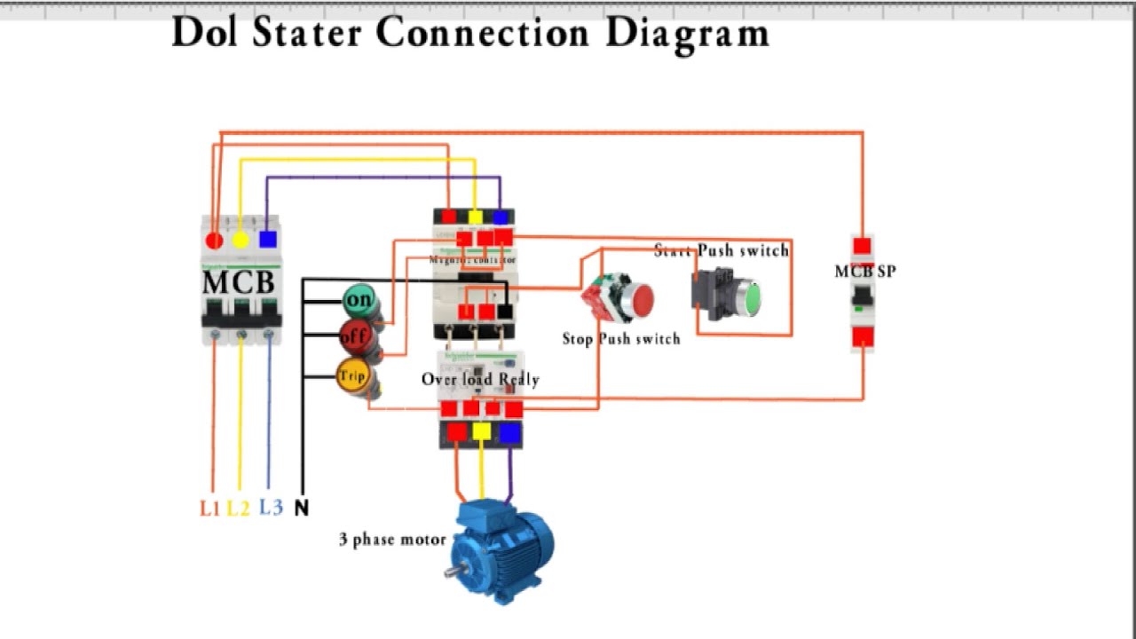 Dol Stater switch+Indicator light circuit diagram ইনশাল্লাহ ডল স্টাটার ...
