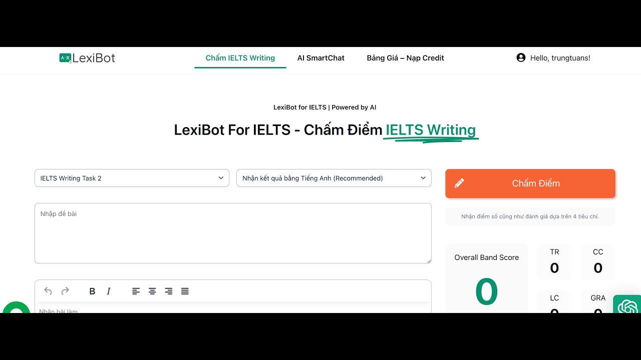 LexiBot For IELTS - Chấm IELTS Writing Miễn Phí Với AI - lexibot.me ...