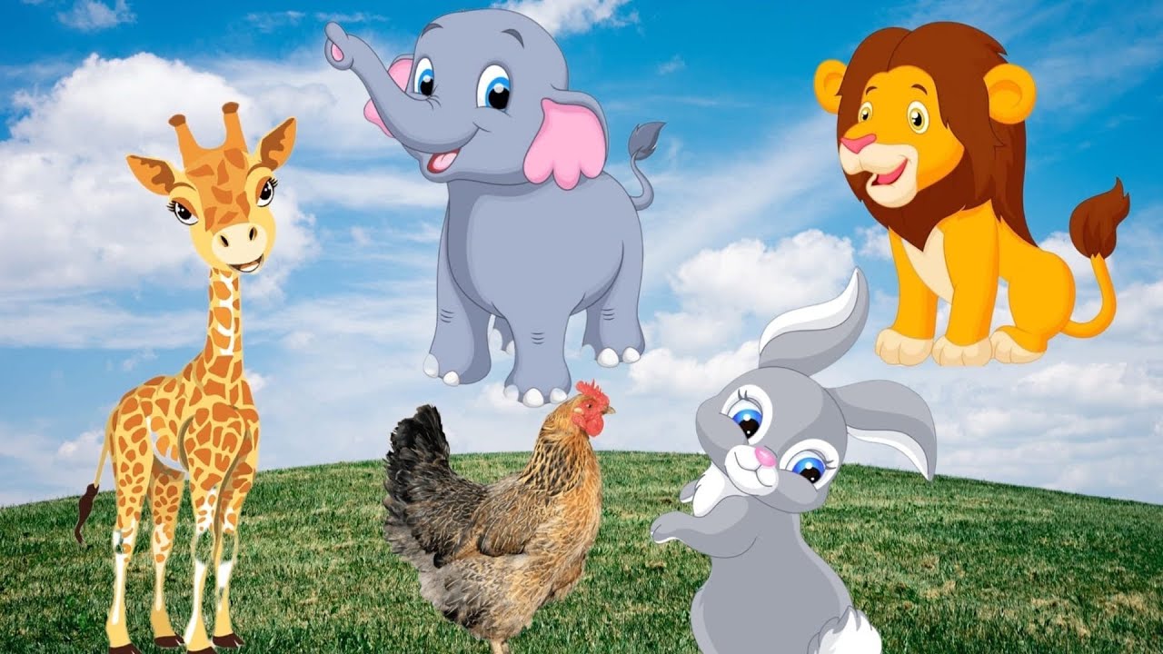 Cute little animals - elephant, dog, rabbit, horse, lion, pig, duck ...