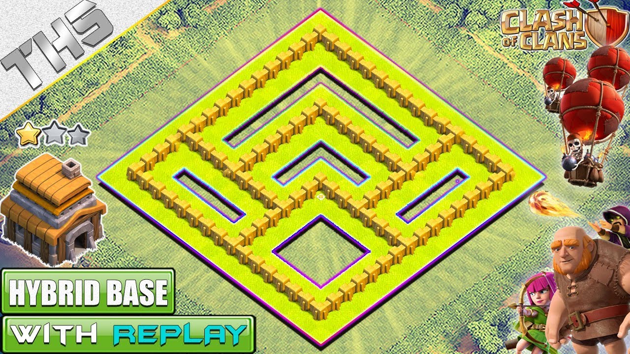 NEW BASE TH5 TROPHY Base with REPLAY 2018 | Town Hall 5 DEFENSE Base ...