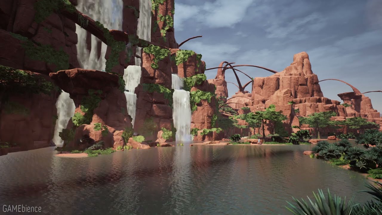 3 Hour - Satisfactory - Desert Waterfalls Ambience - YouTube