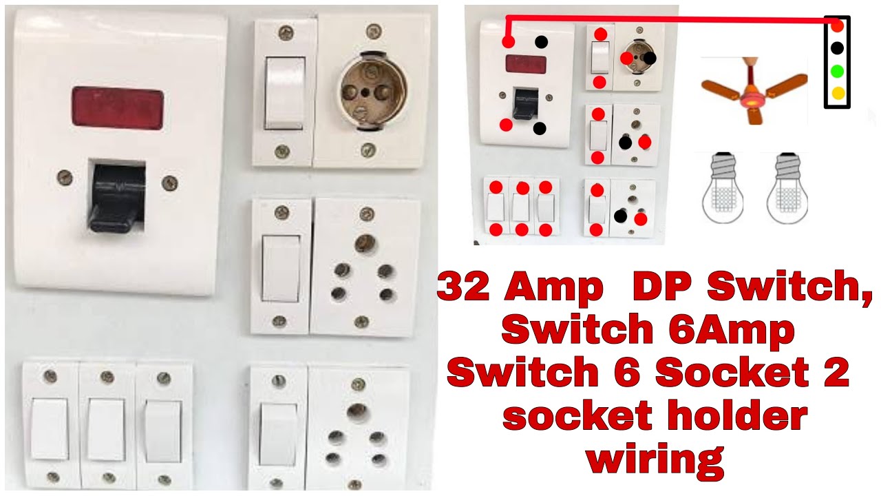32 Amp DP Switch, Switch 6Amp Switch 6 Socket 2 socket holder wiring ...