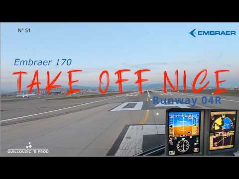 Take Off NICE runway 04R view from cockpit. LFMN décollage 04R #AF1697 ...
