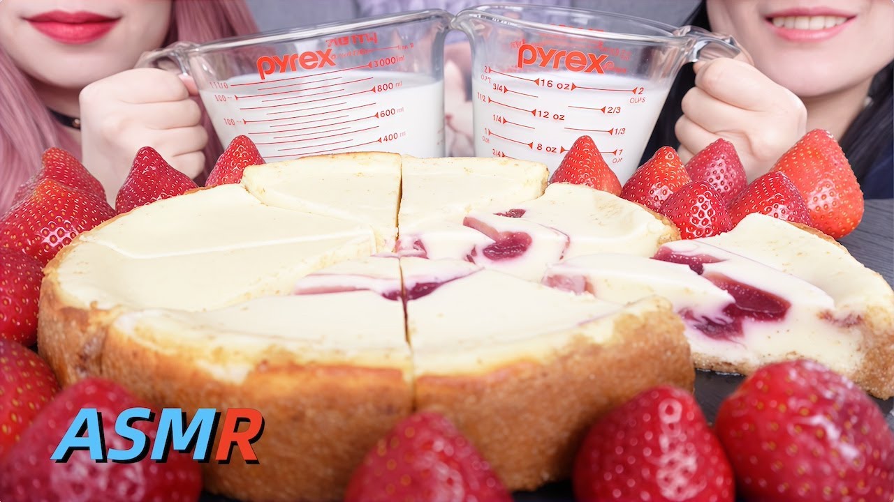 ASMR Whole Cheesecake, New York-Style & Strawberry Swirl Cheesecake ...