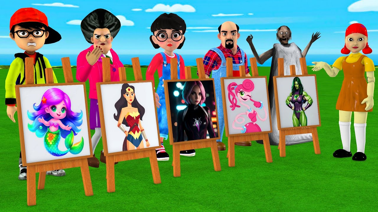 Scary Teacher 3D vs Squid Game Drawing Costumes To Help Beautiful ...