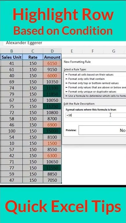 #shorts | Highlight Row Based on Condition | Quick Excel Tips - YouTube