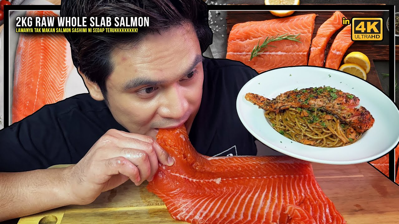 2KG Raw Whole Slab SALMON SASHIMI kembung perut nak habiskan weh! - YouTube