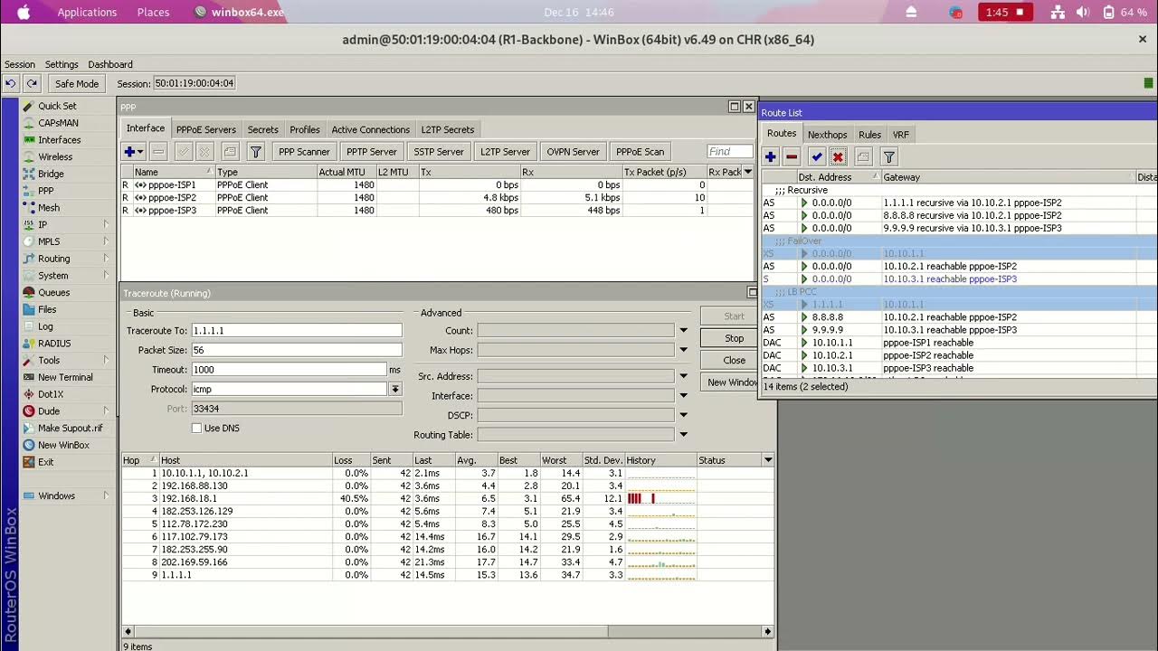 Load Balance PPPoE 3 ISP + Recursive Gateway + Fail Over - YouTube