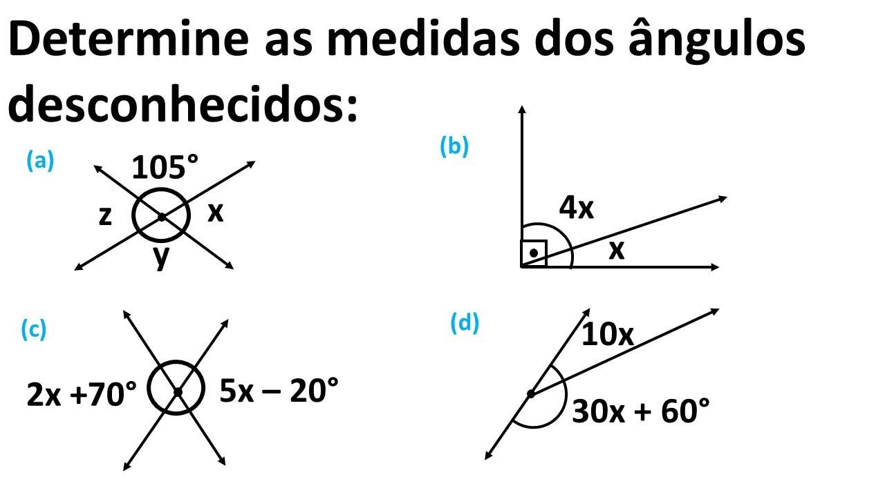 Determine as medidas dos ângulos desconhecidos - Ângulo complementares ...